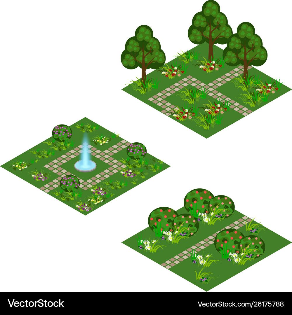 Garden isometric set to create landscape Vector Image