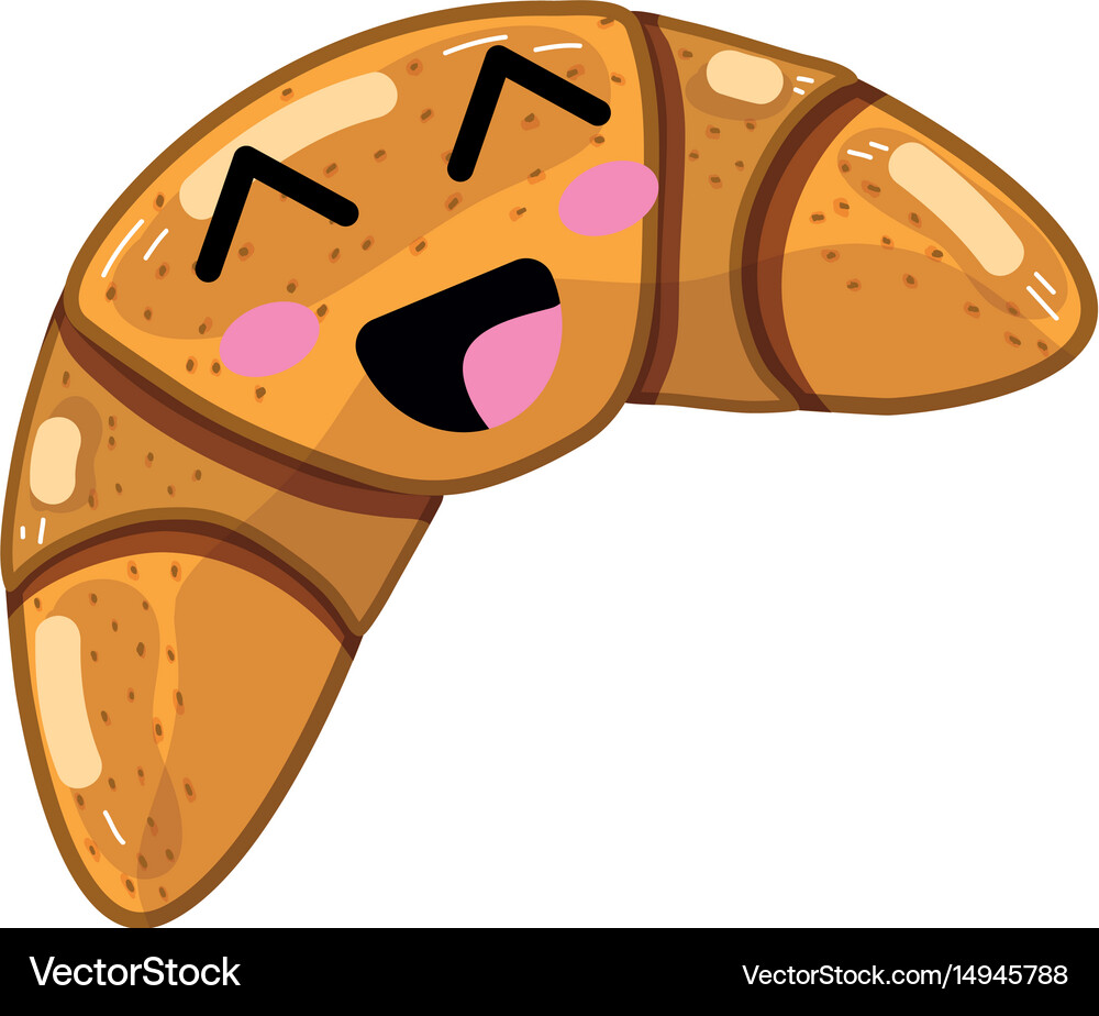 Kawaii cute happy croissant bread Royalty Free Vector Image