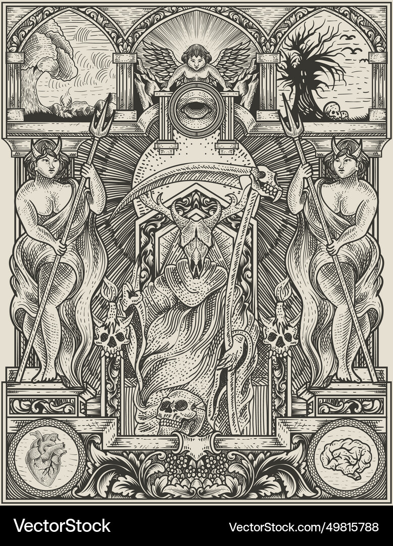 King satan on gothic engraving ornament style Vector Image