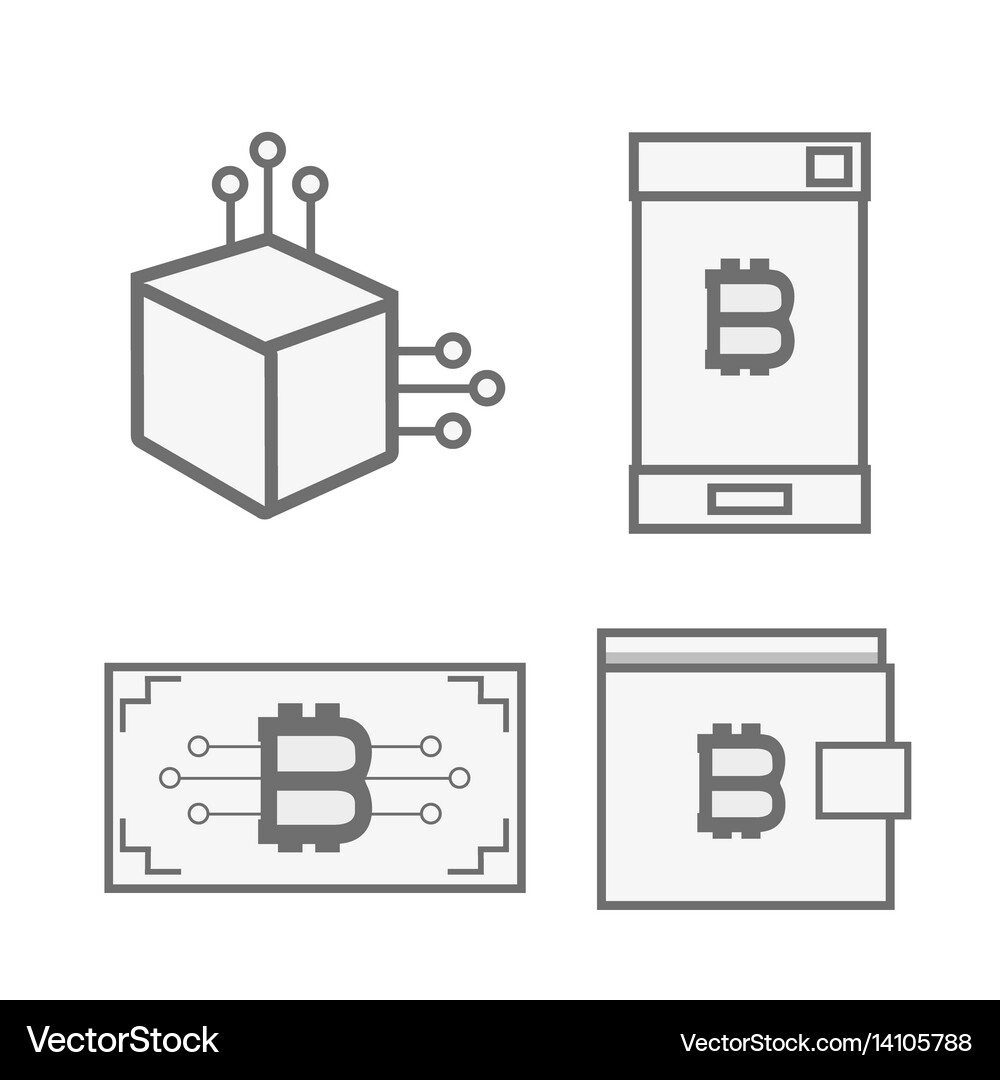 Line set icon bitcoin money currency Royalty Free Vector
