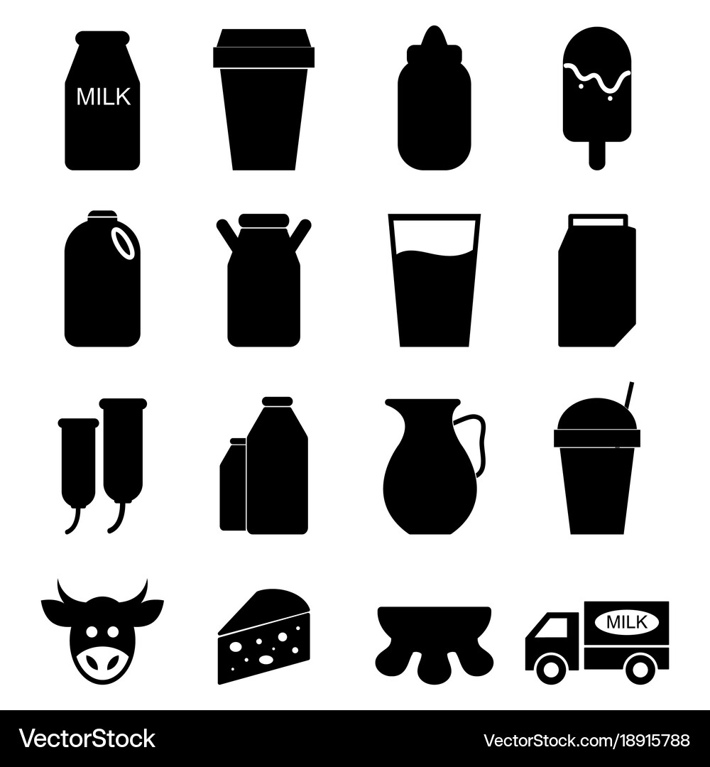Milk icons set on white background Royalty Free Vector Image