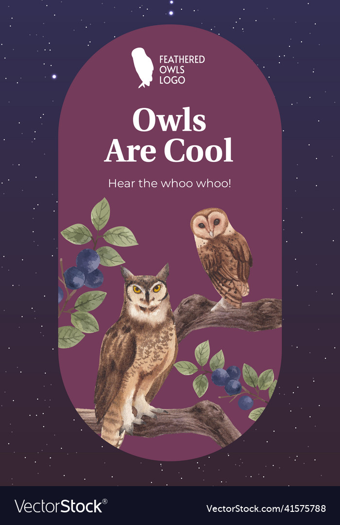 Poster template with owl bird conceptwatercolor Vector Image