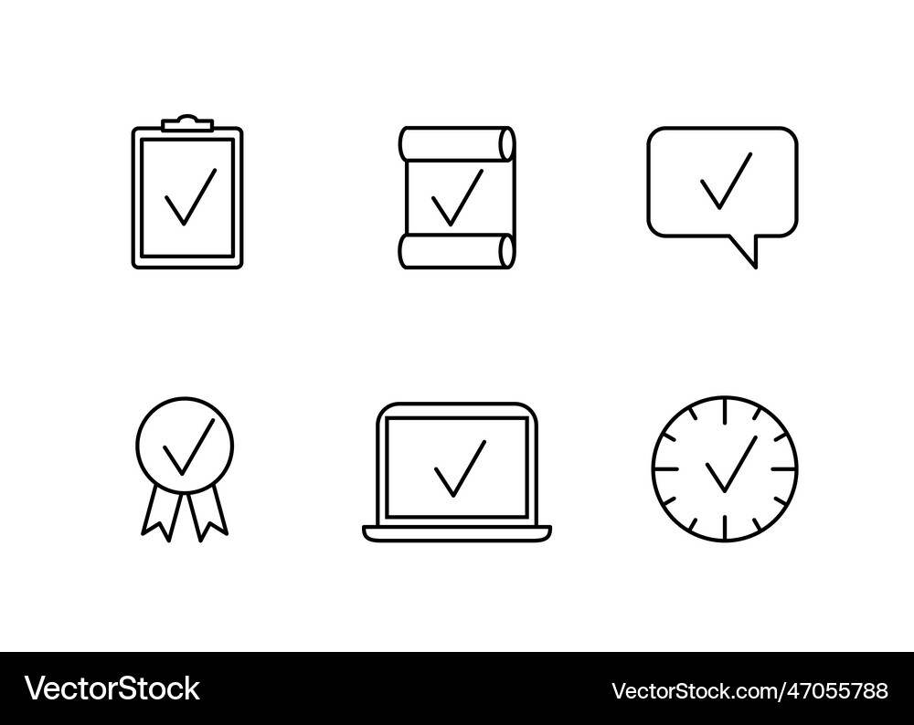 Quality check approval line icons set guarantee Vector Image