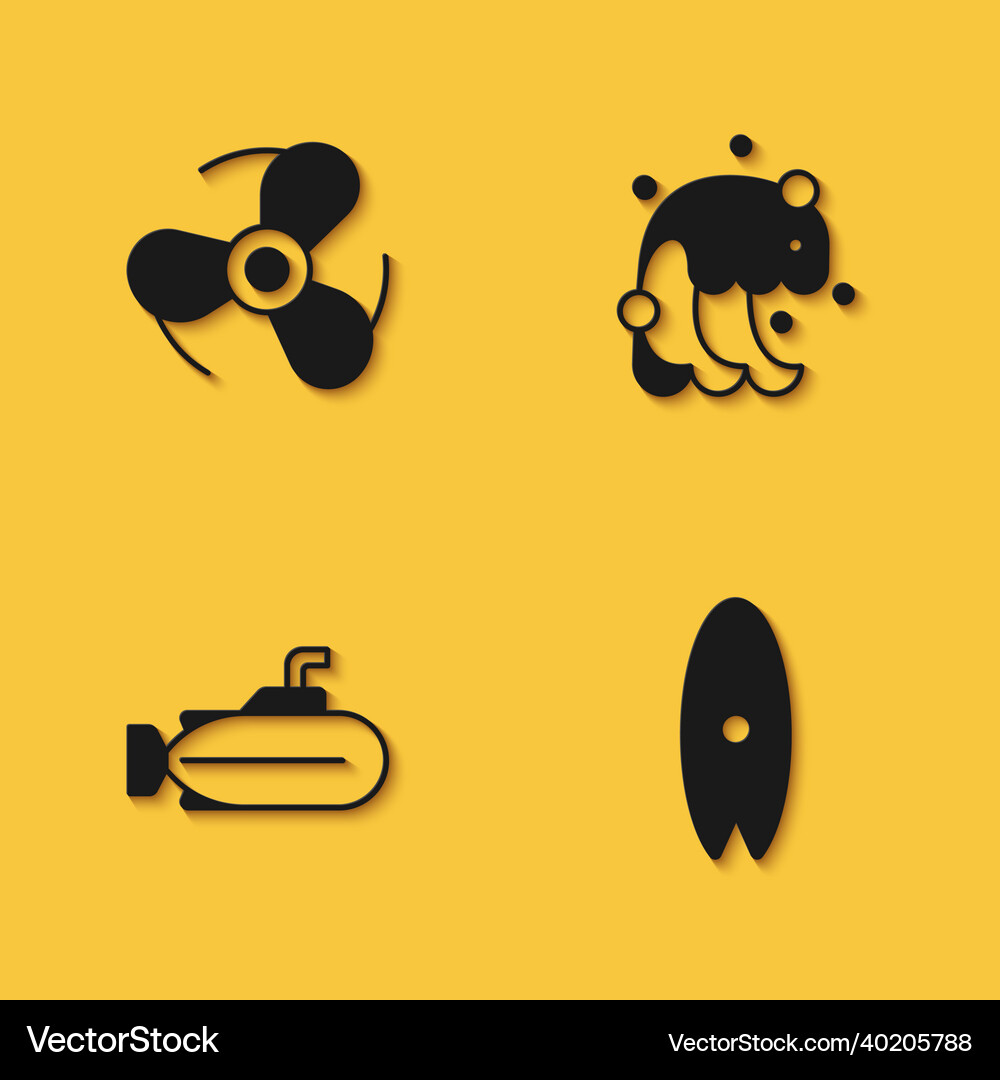 Set boat propeller surfboard submarine Royalty Free Vector