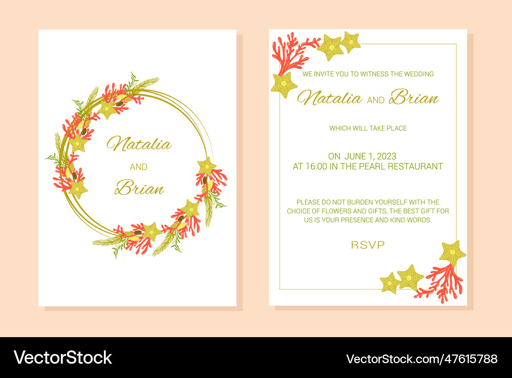 Wedding invitation summer sea theme plants layout Vector Image