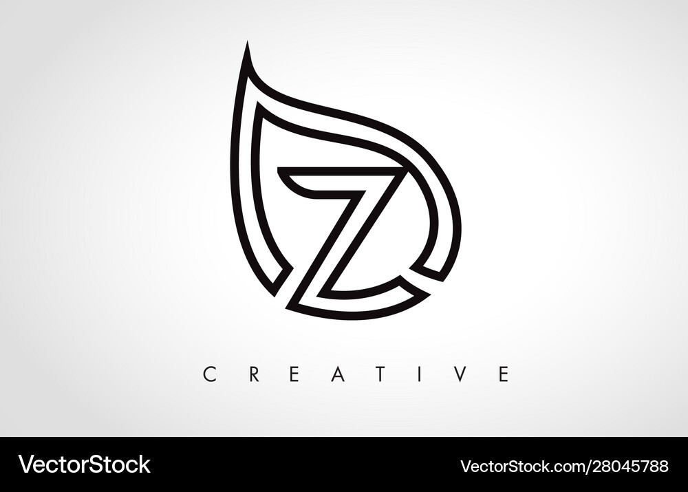 Z leaf logo letter design with outline Royalty Free Vector