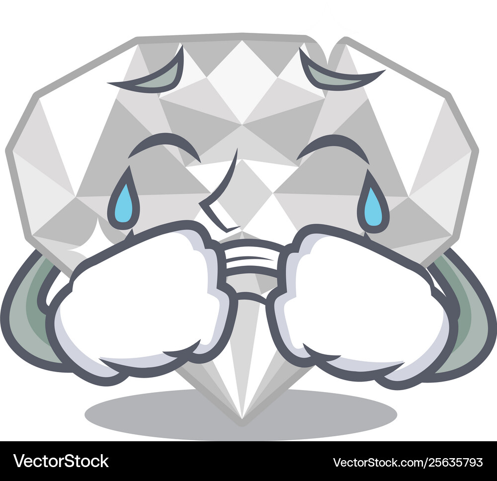 Crying white diamond isolated in cartoon Vector Image