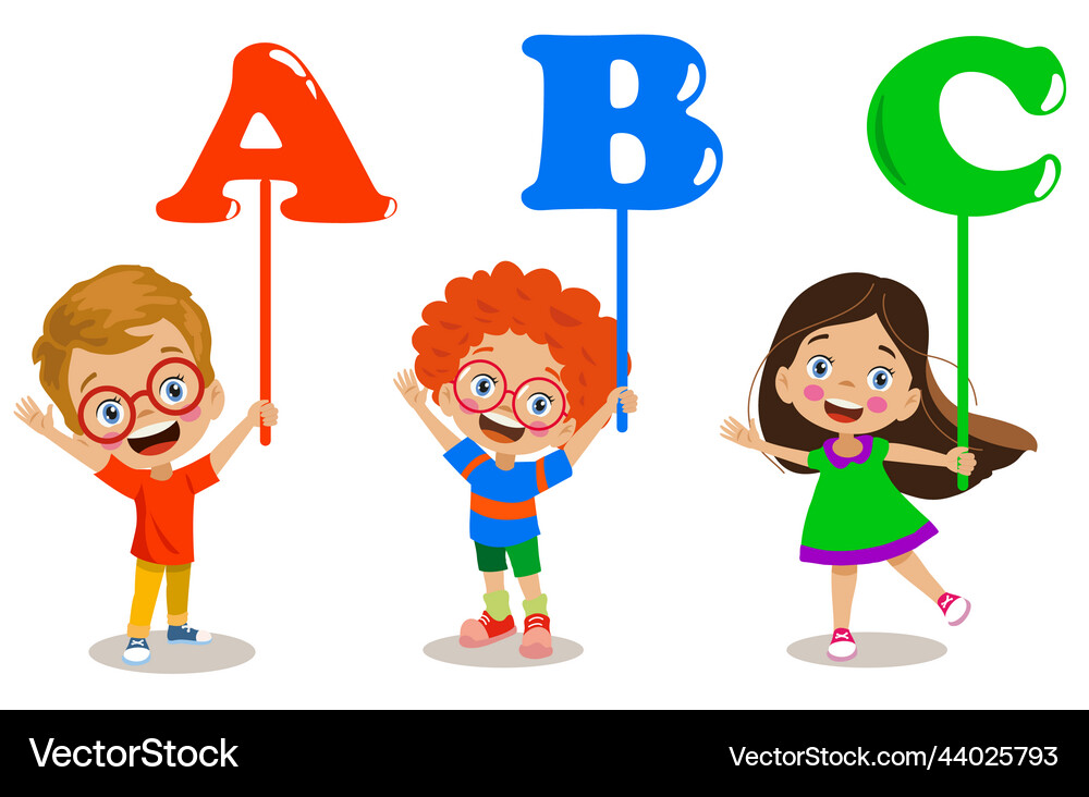 Learning letters letters and cute kids Royalty Free Vector