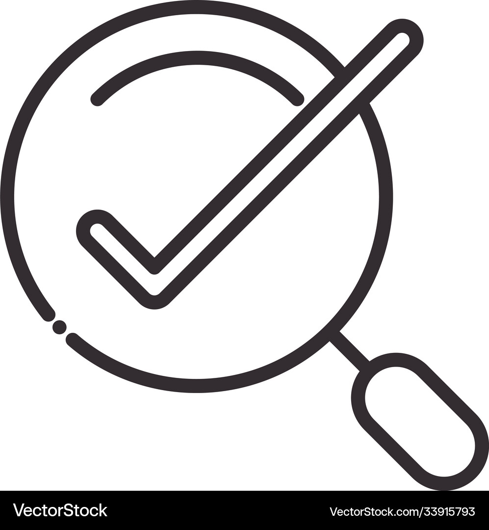 Search icon check mark magnifying glass thin line Vector Image