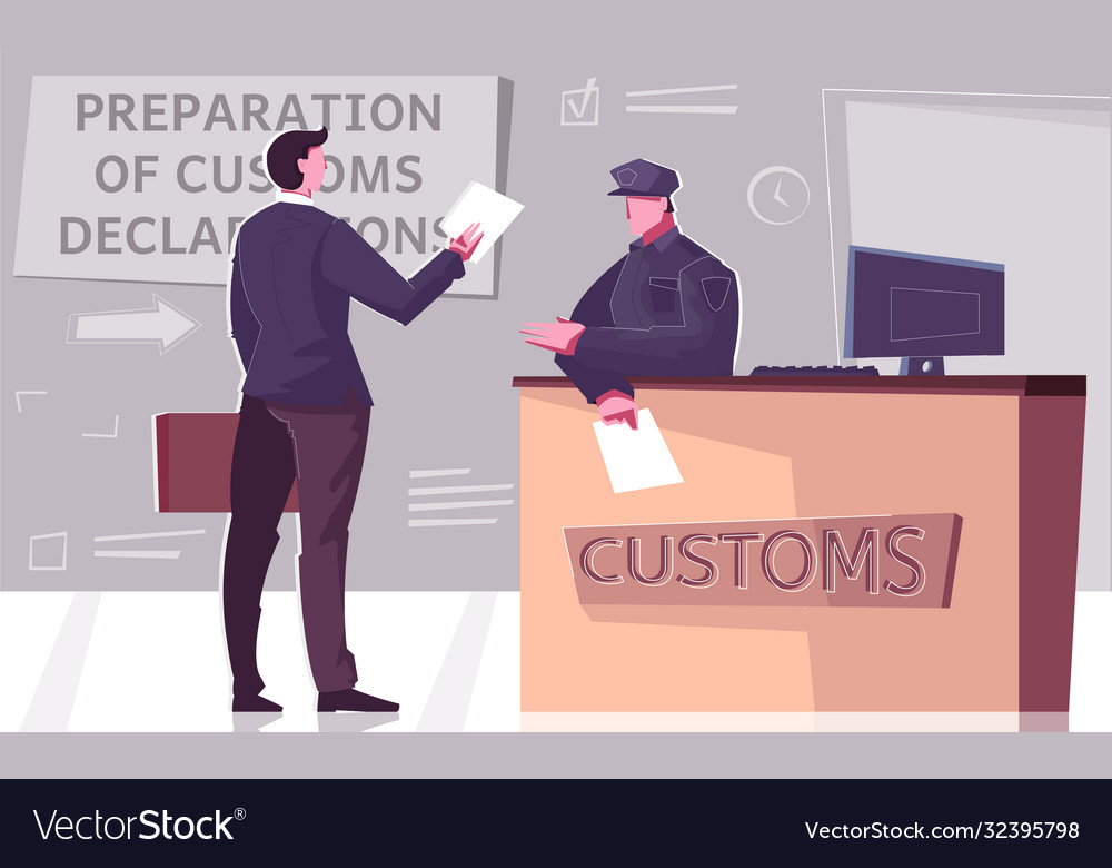 Customs declaration flat composition Royalty Free Vector