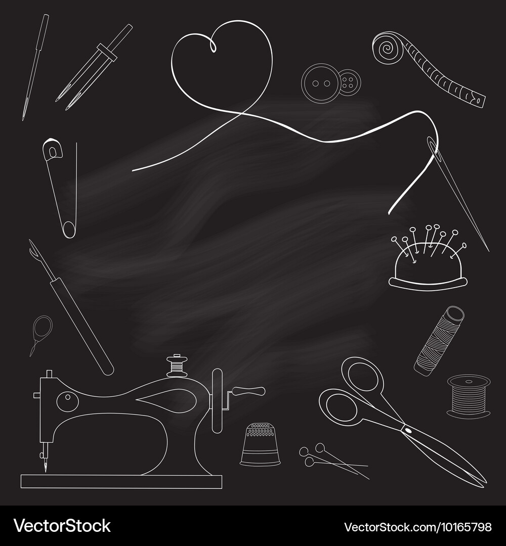 Drawn in chalk on the blackboard tools for sewing Vector Image