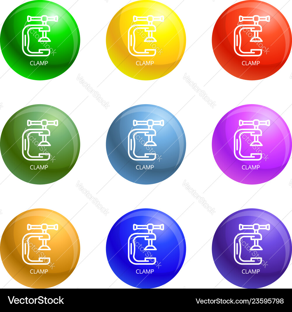 Metal clamp icons set Royalty Free Vector Image