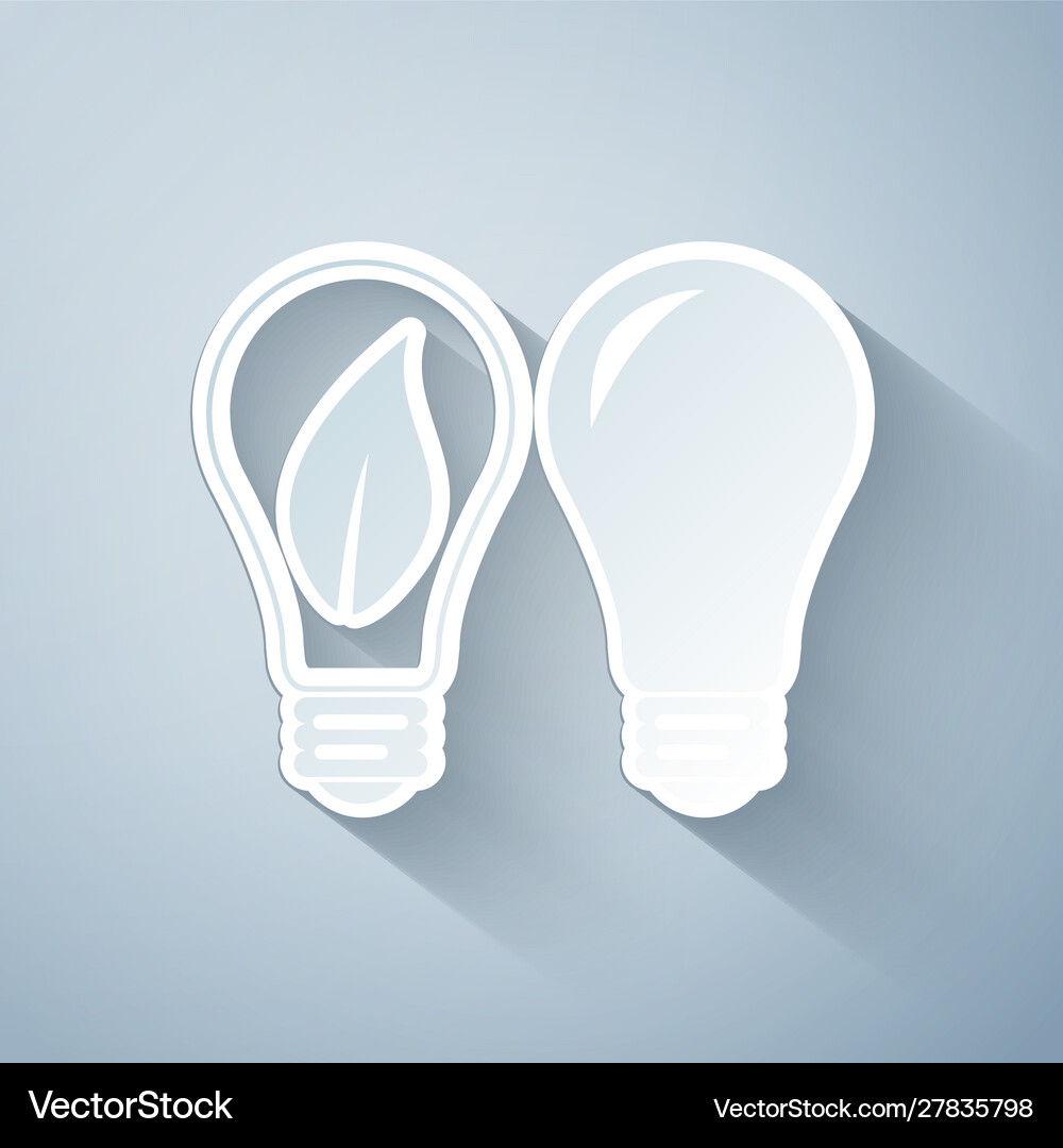 Paper cut classic lamp and light bulb with leaf Vector Image