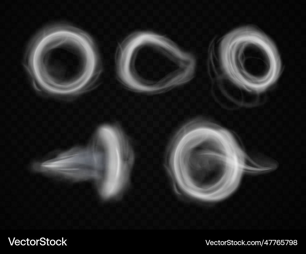Realistic smoke rings circle steam ring puff Vector Image