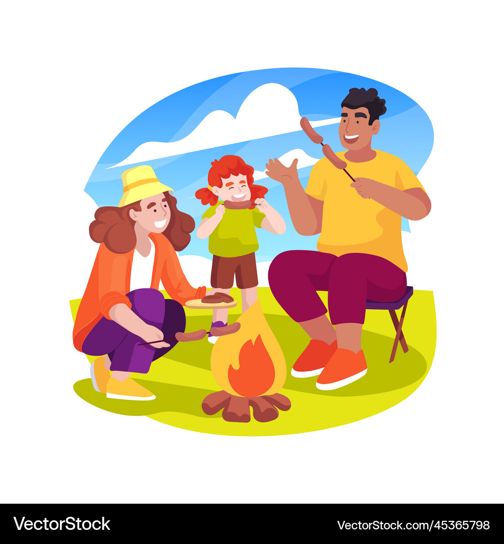 Roasting sausages isolated cartoon Royalty Free Vector Image