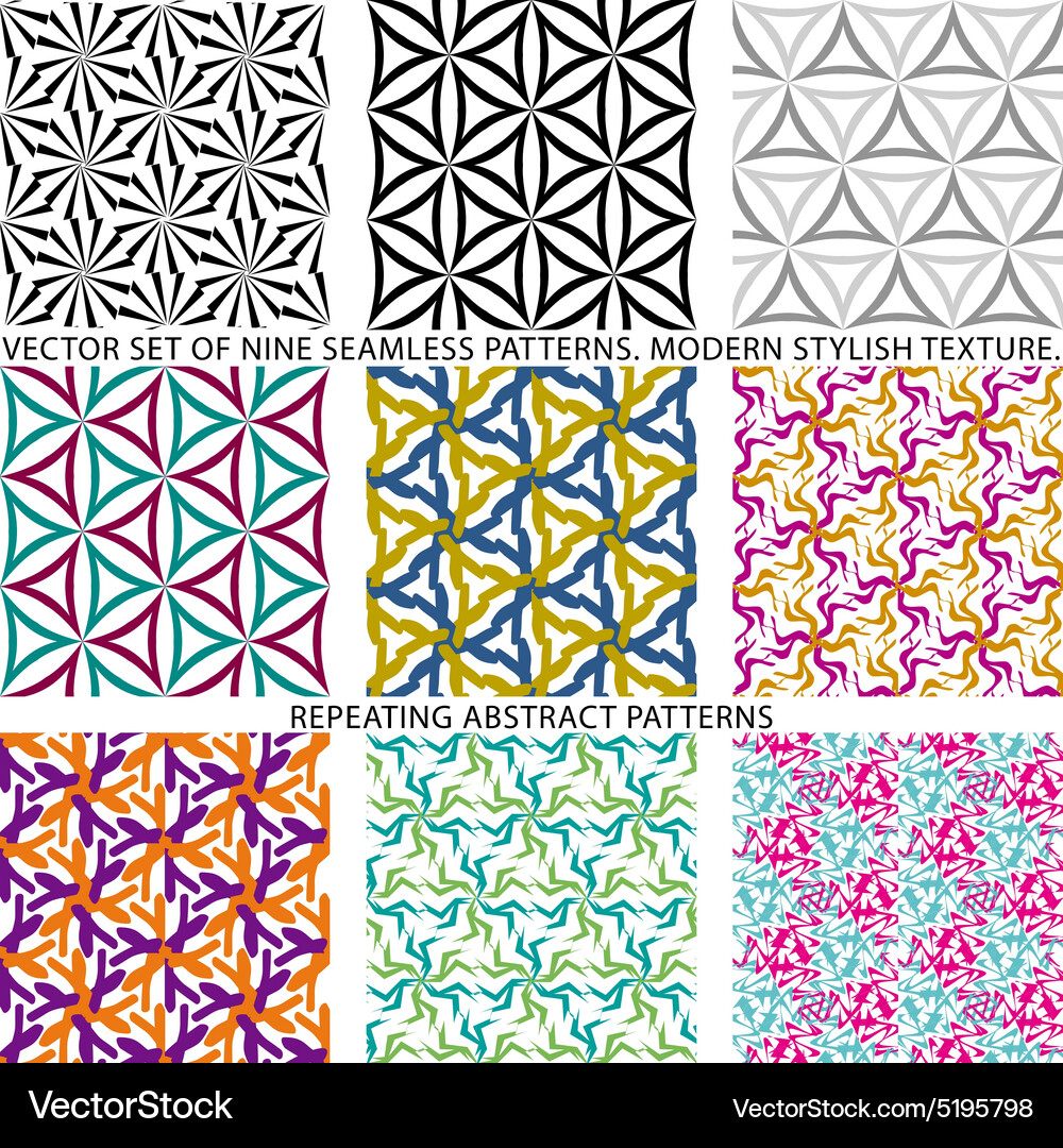Set of nine textured natural seamless patterns Vector Image