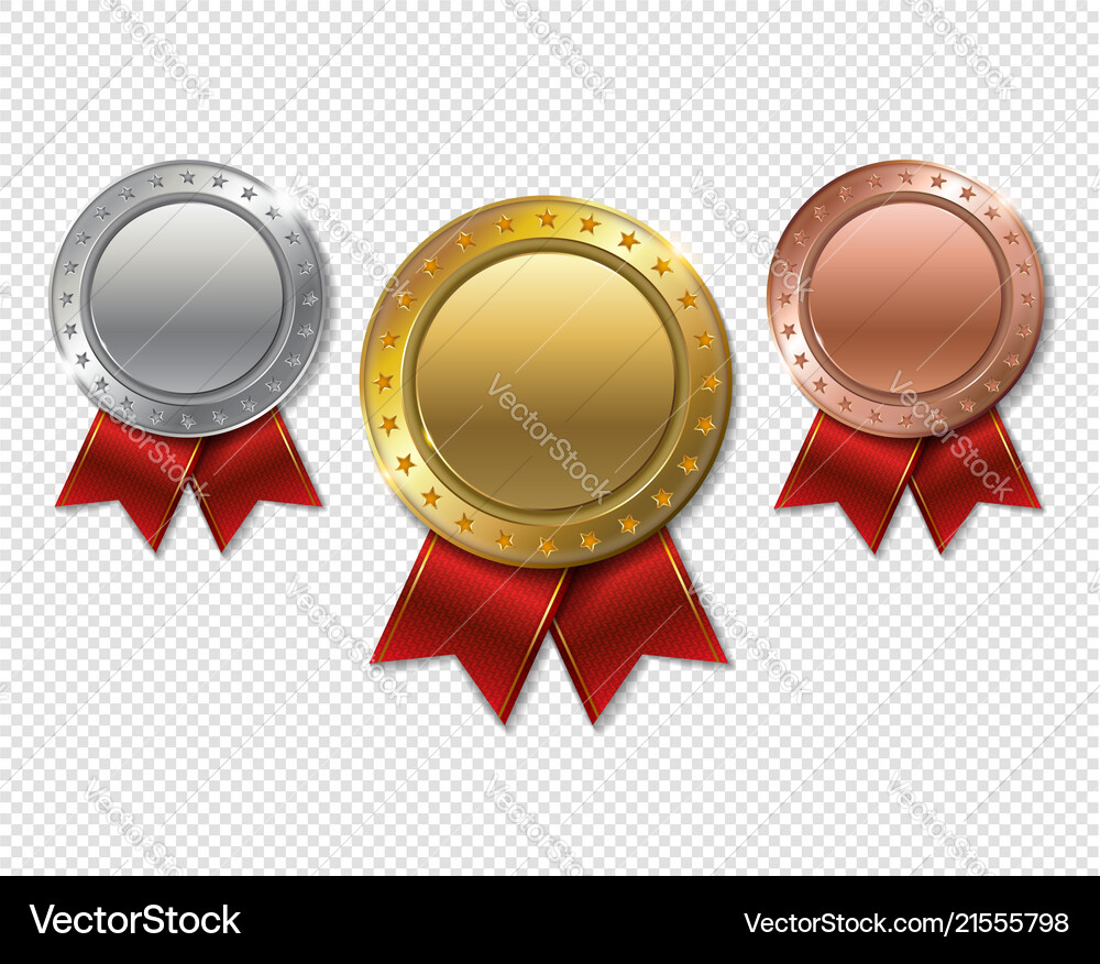 Set realistic 3d champion gold silver and Vector Image