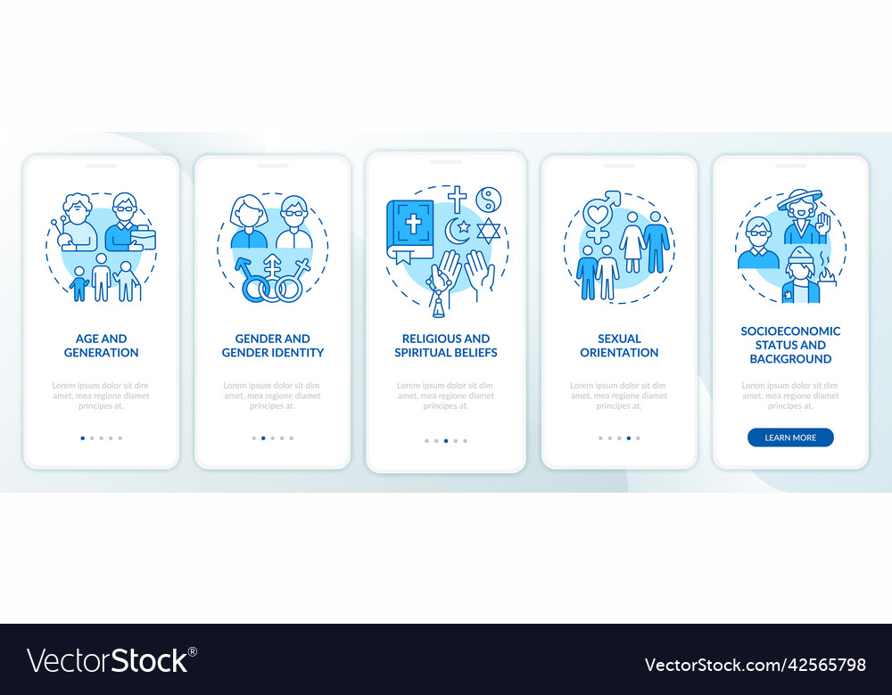 Types of diversity blue onboarding mobile app Vector Image
