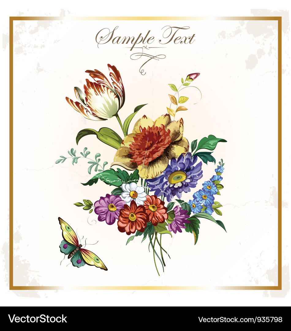 Vintage postcard with beautiful flowers Royalty Free Vector