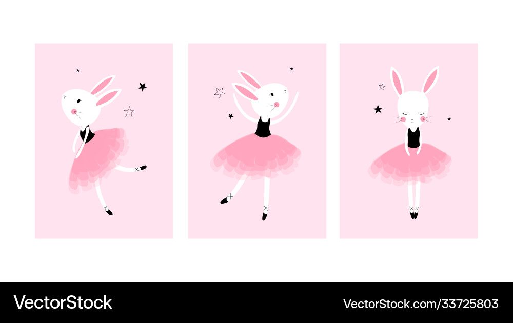 Cute posters with little ballet rabbits Royalty Free Vector