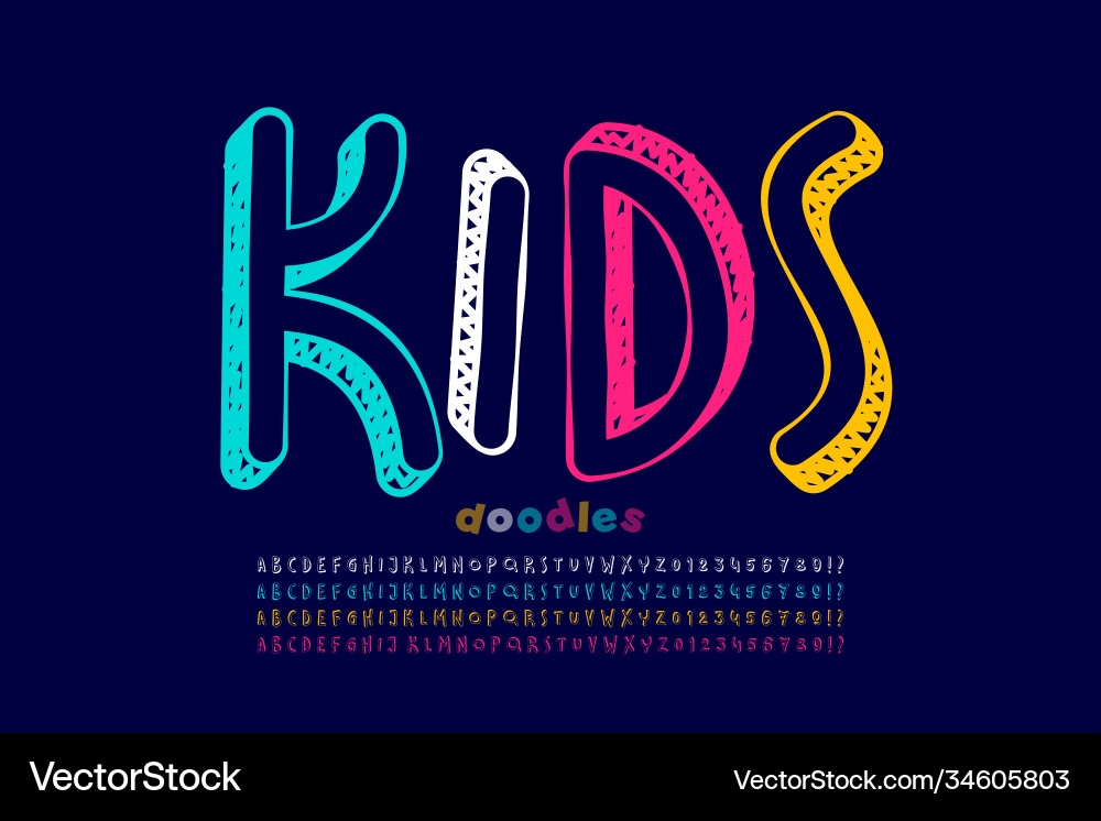Kids doodles style font Royalty Free Vector Image