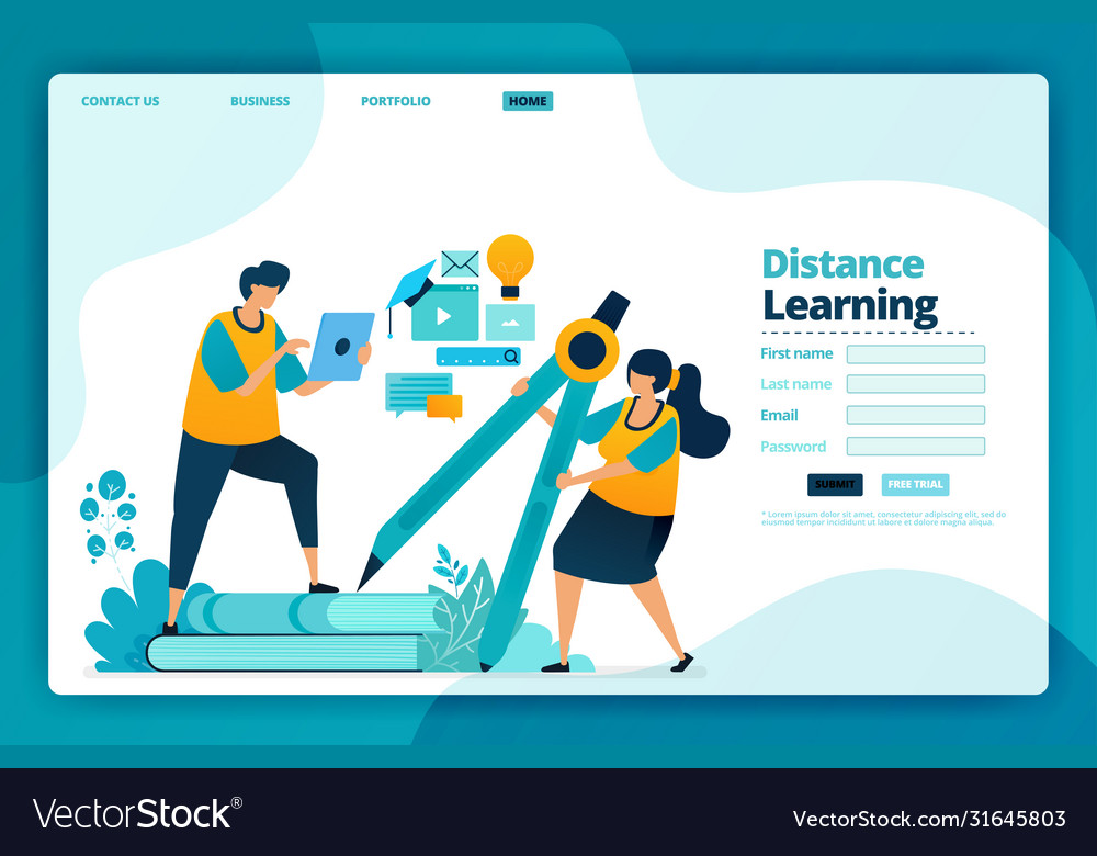 Landing page design distance learning design Vector Image