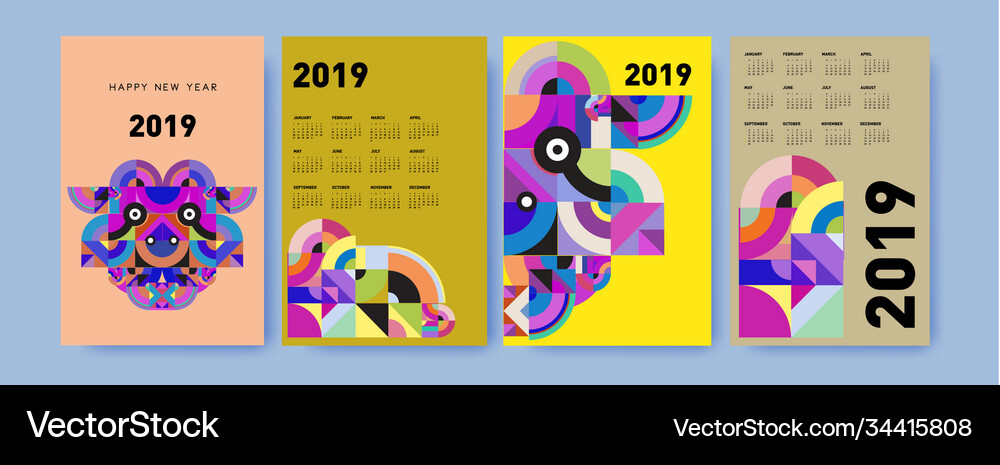 2021 calendar design template with colorful Vector Image