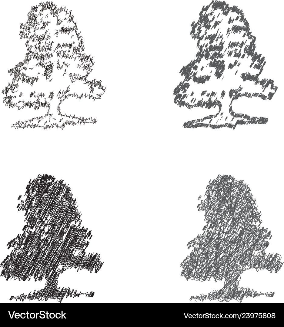 A set of hand drawing decorative trees Royalty Free Vector