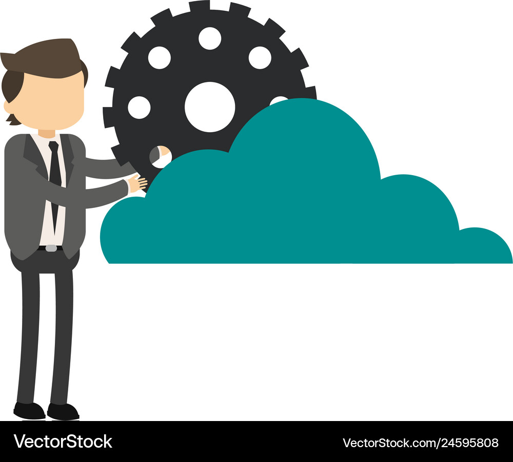 Businessman with cloud and gear Royalty Free Vector Image
