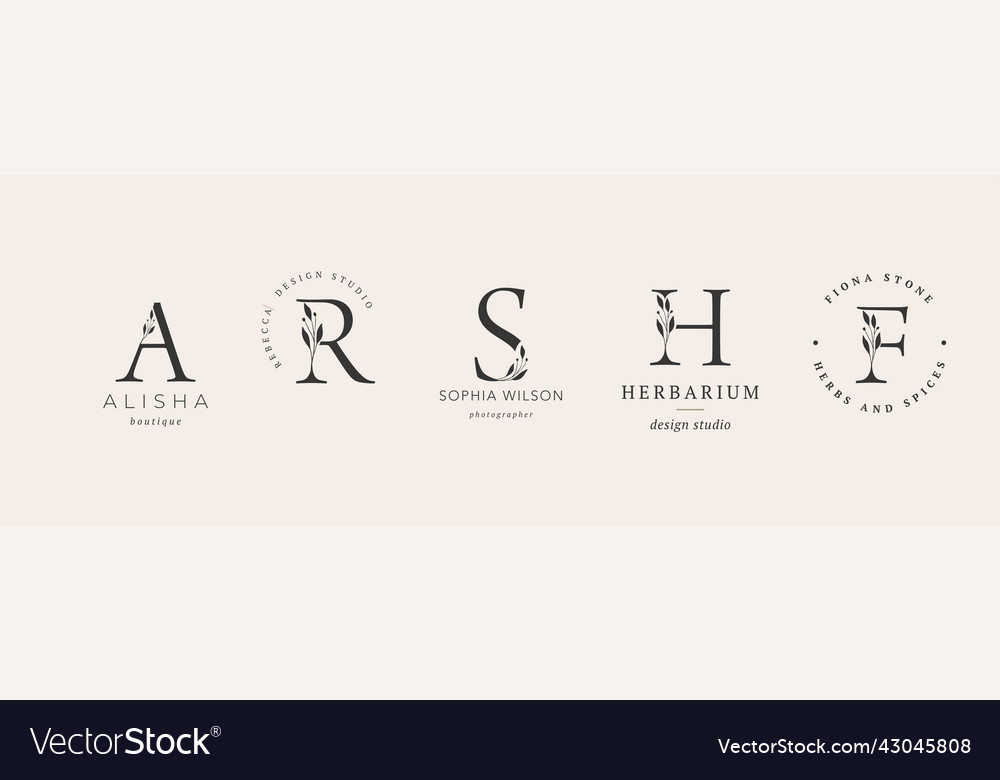 Collection Of Botanical Minimalistic Initial Vector Image