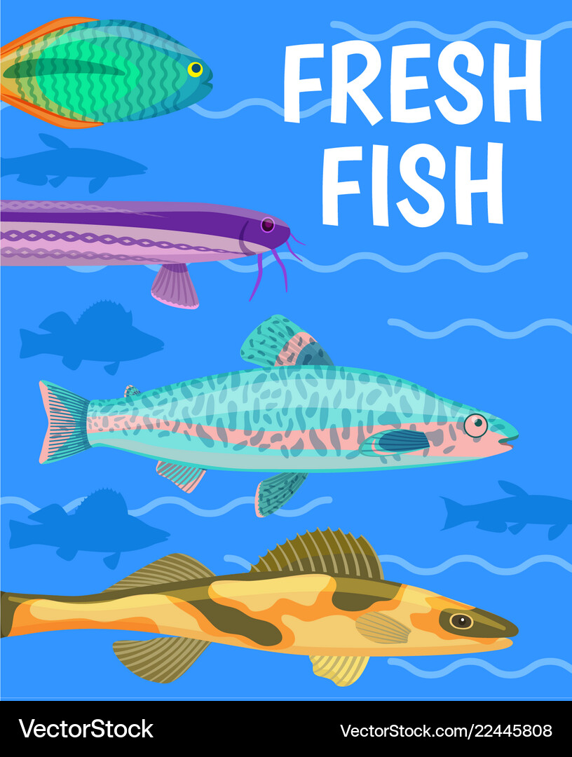 Fresh fish in blue water color Royalty Free Vector Image