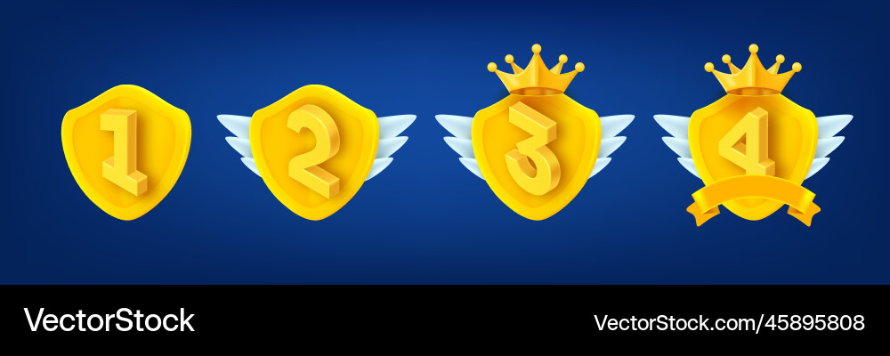Golden rank emblems with numbers game achievement Vector Image