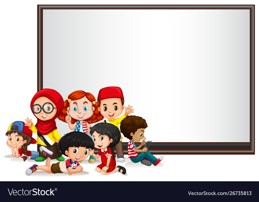 Banner template design with kids and whiteboard Vector Image