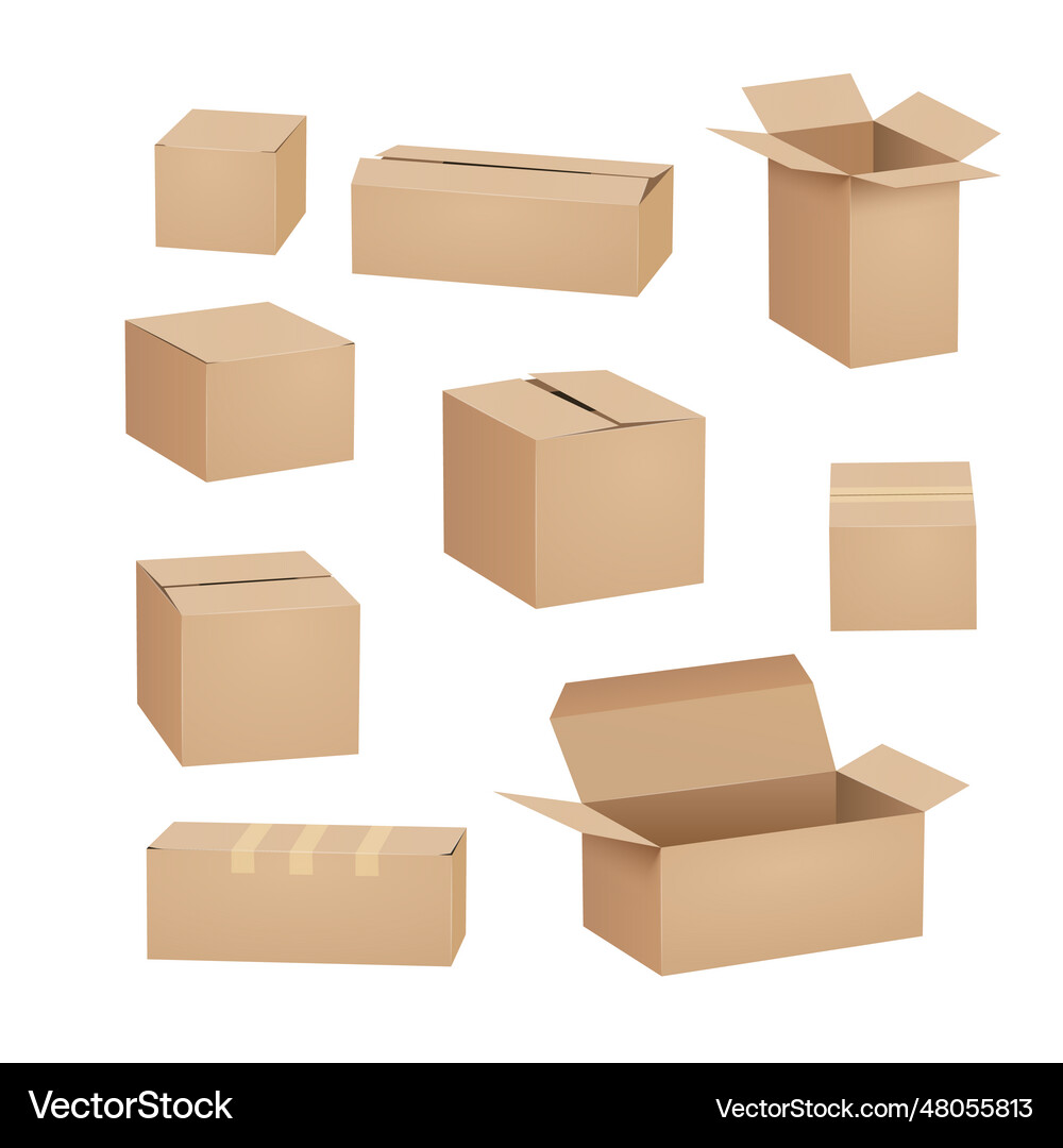 Cardboard box carton package set shipping Vector Image