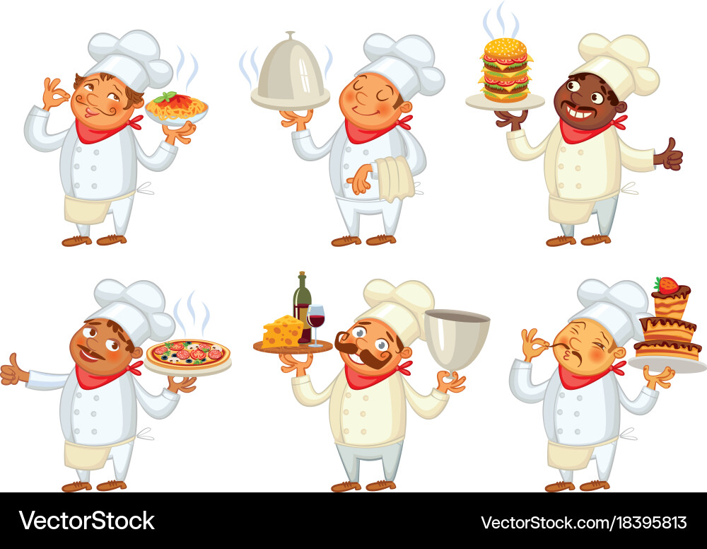 Chef serving the dish funny cartoon character Vector Image