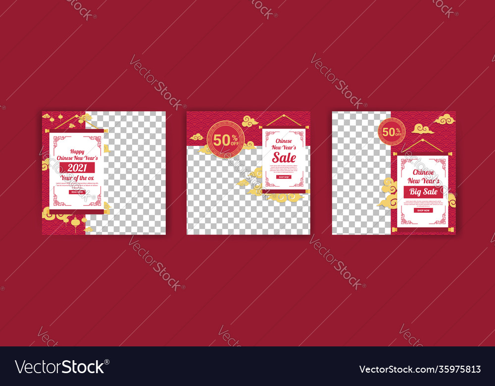 Chinese new year 2021 year ox social media Vector Image