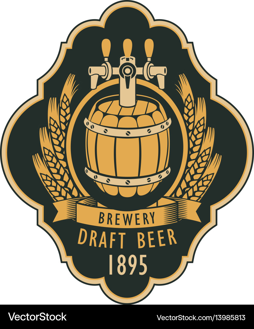Label draft beer with barrel and coat arms Vector Image
