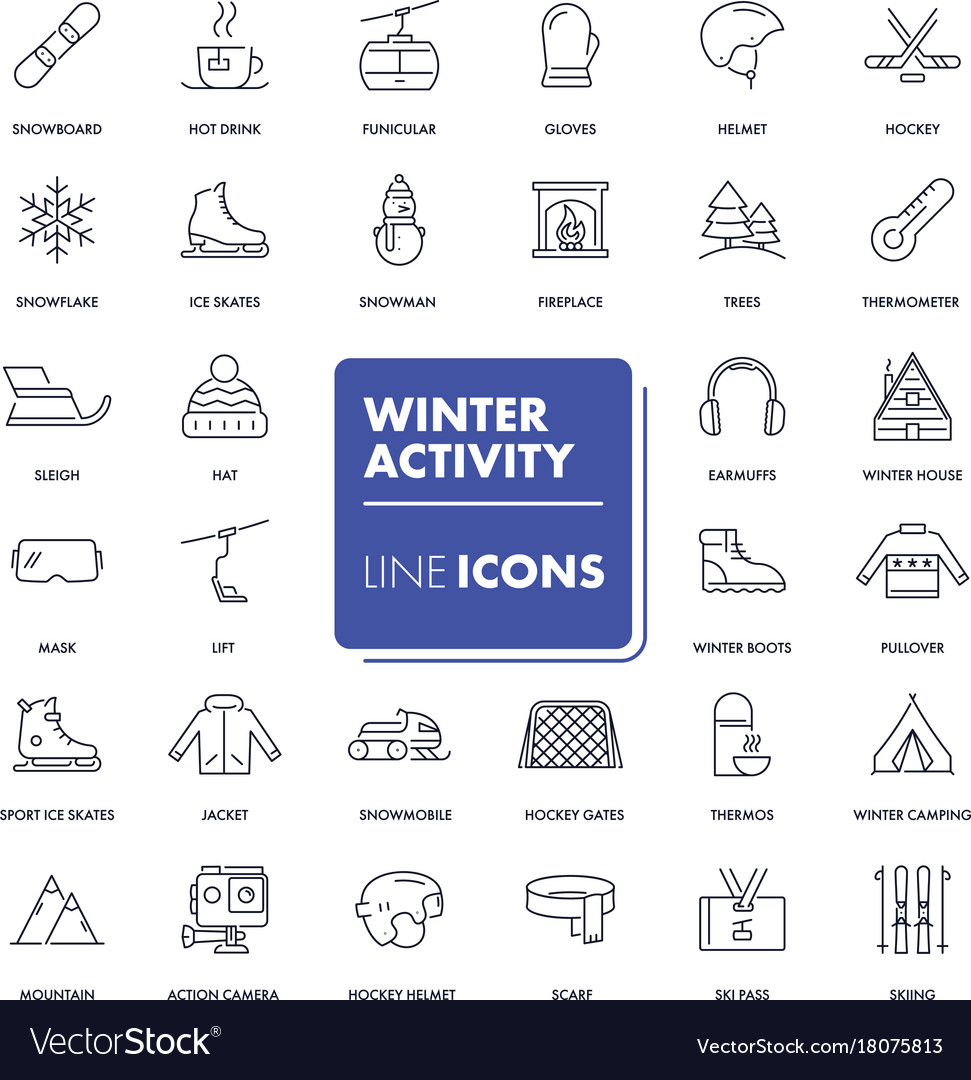 Line icons set winter activity Royalty Free Vector Image