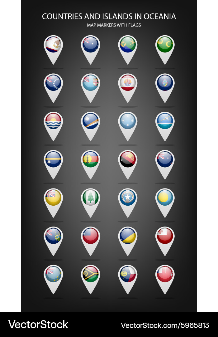 Map markers with flags - oceania original colors Vector Image