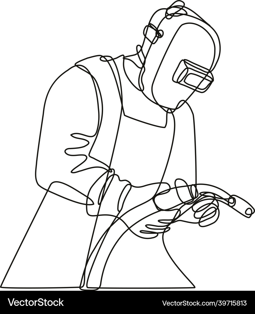 Mig welder with visor holding welding torch Vector Image