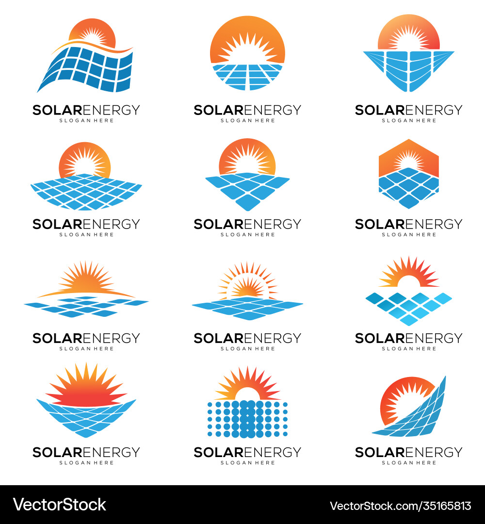 Set sun solar energy logo icon template Royalty Free Vector