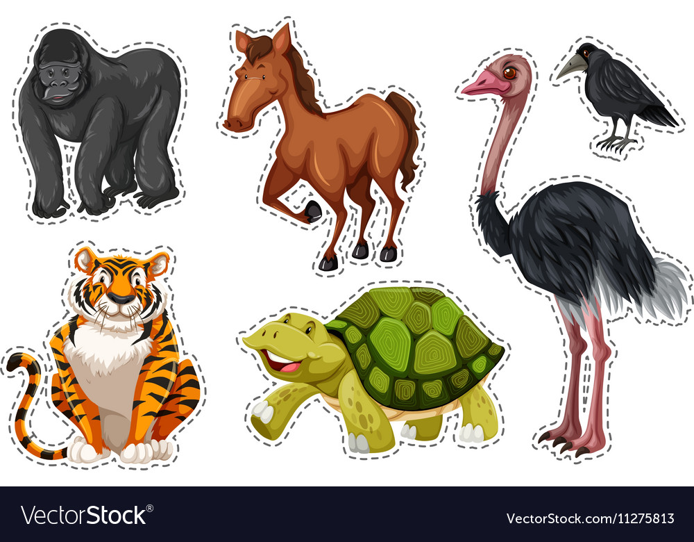 Sticker set with different wild animals Royalty Free Vector