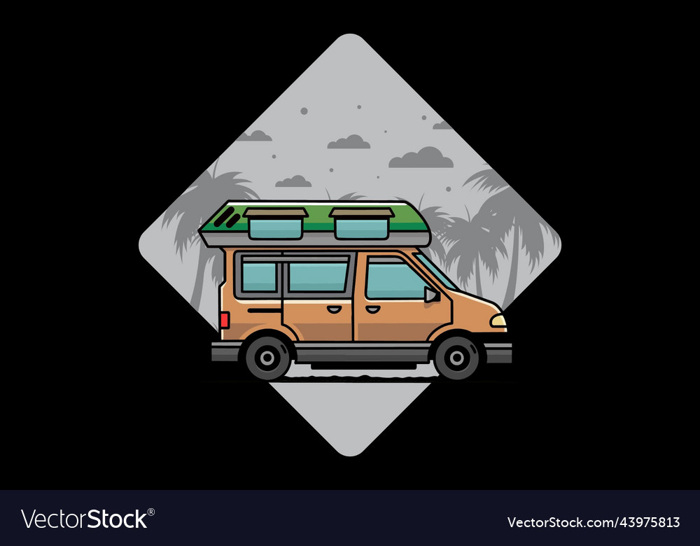 Van camper badge design Royalty Free Vector Image