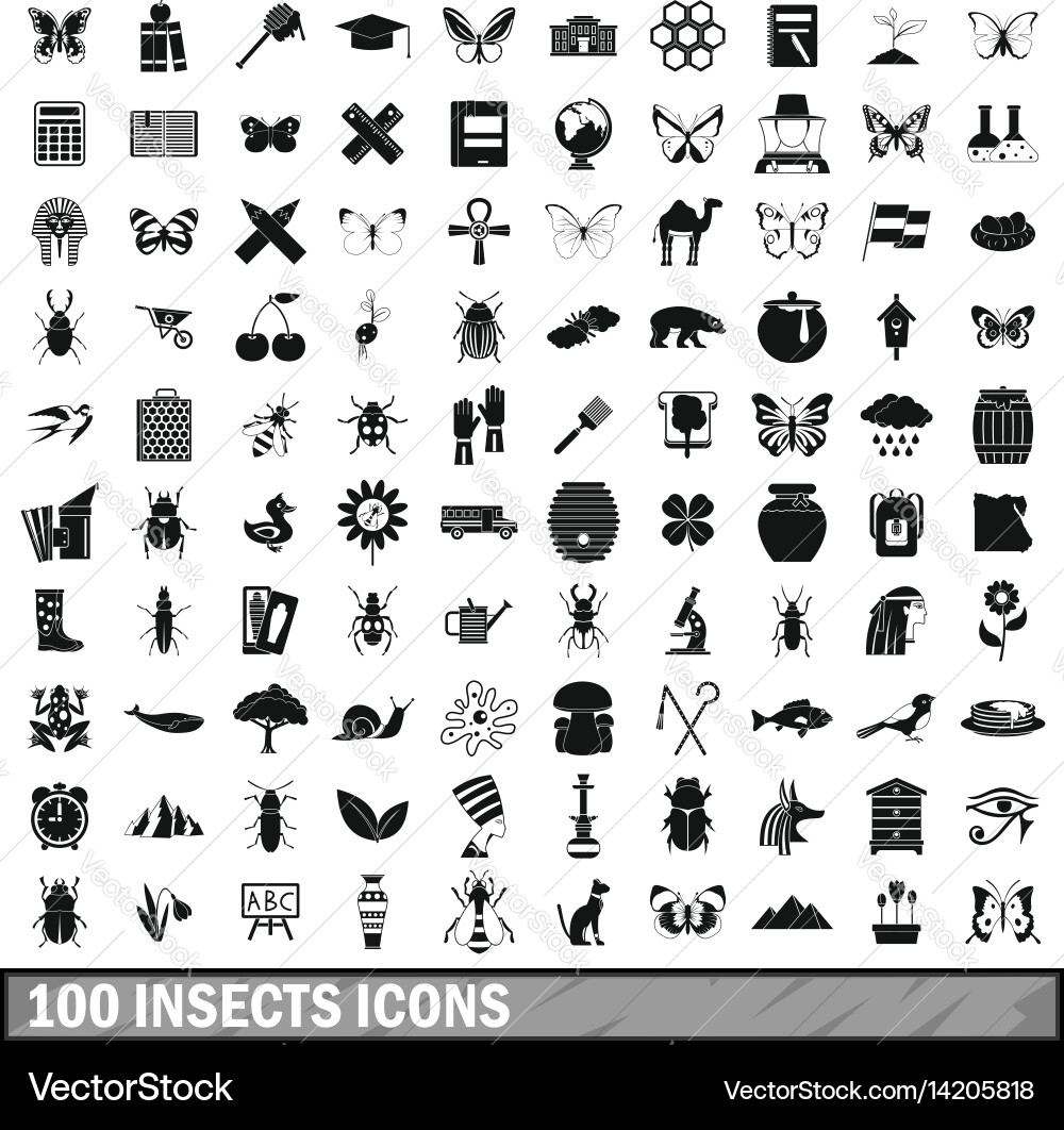 100 insects icons set simple style Royalty Free Vector Image