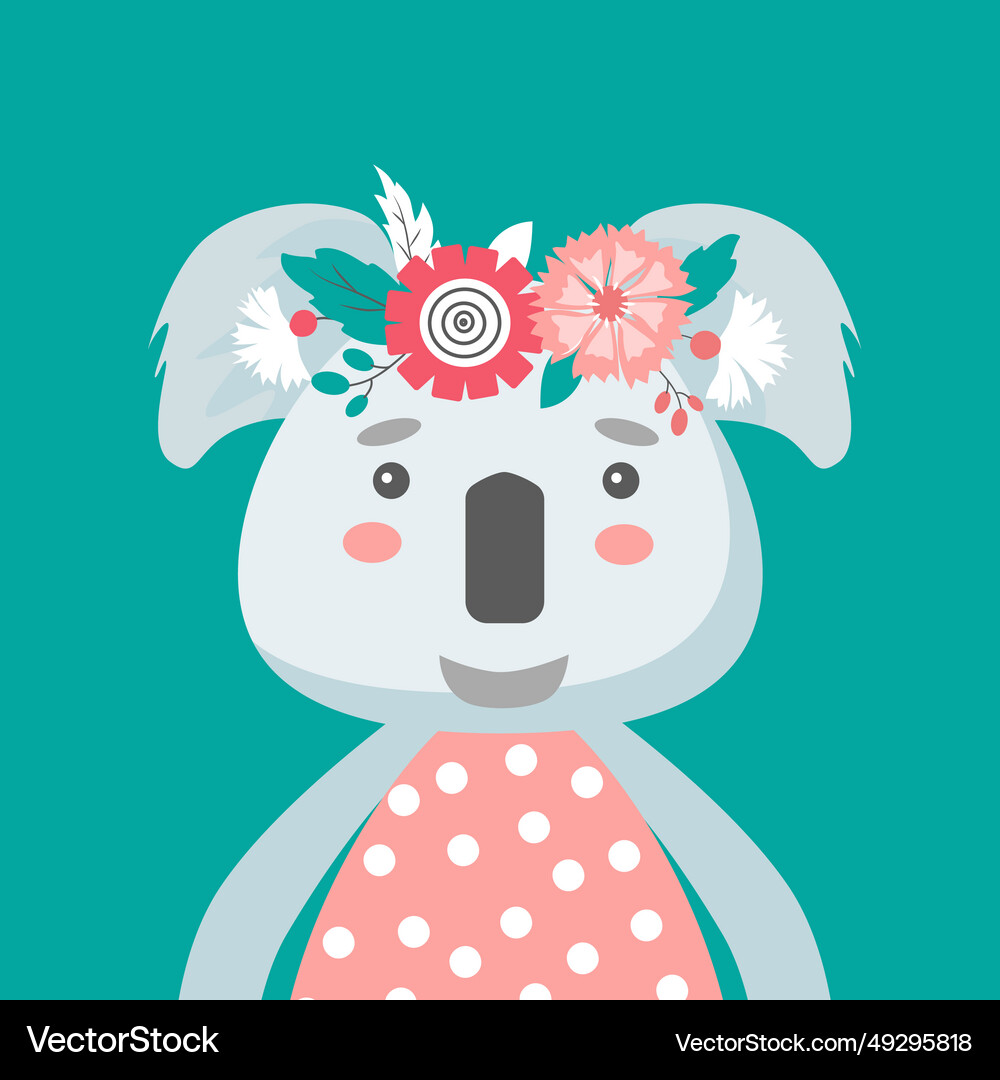 Cute koala with a flower crown Royalty Free Vector Image