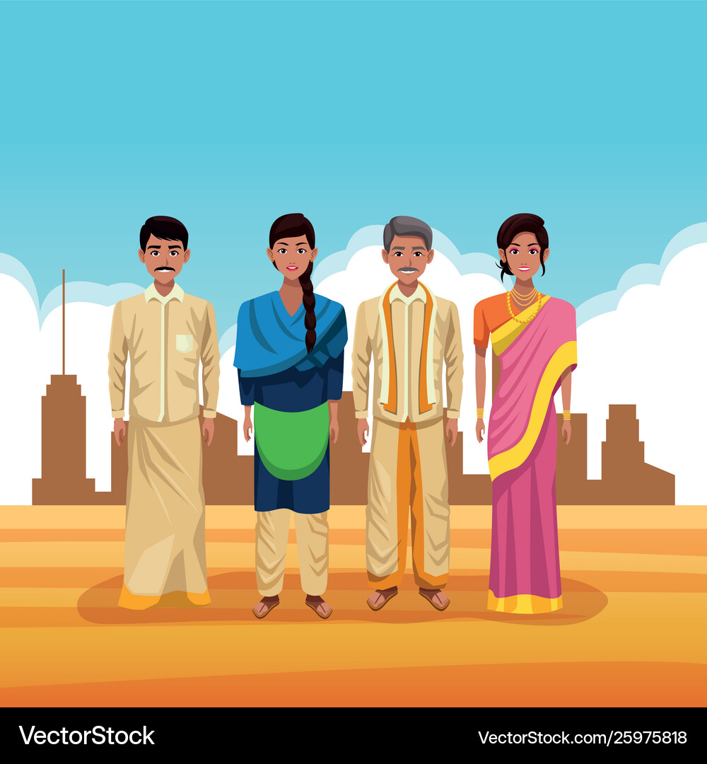 Indian group india cartoon Royalty Free Vector Image
