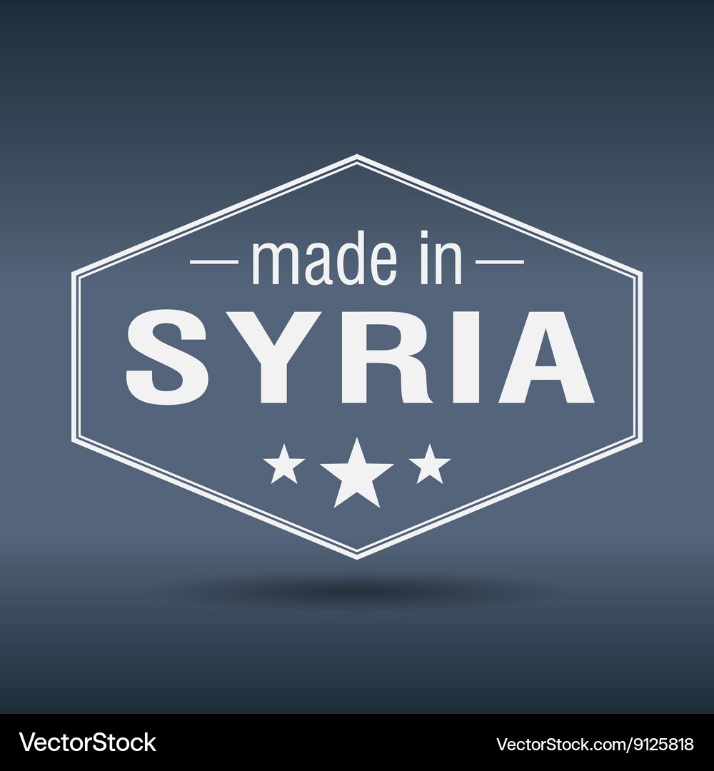 Made in syria hexagonal white vintage label Vector Image