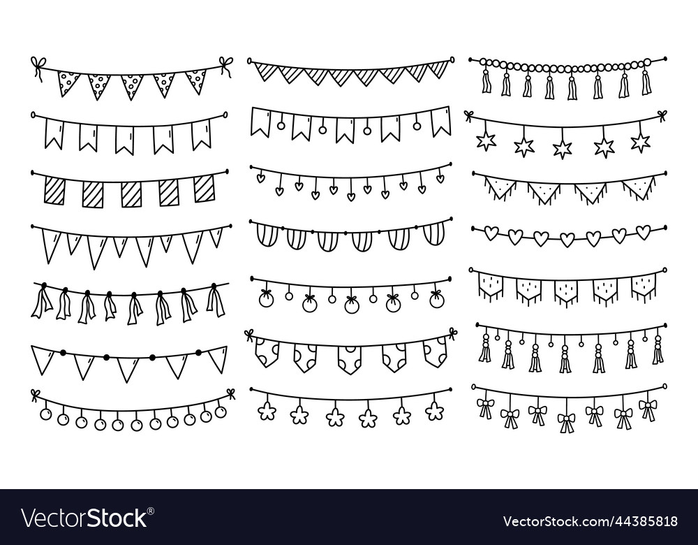 Set of cute festive buntings and flags for parties
