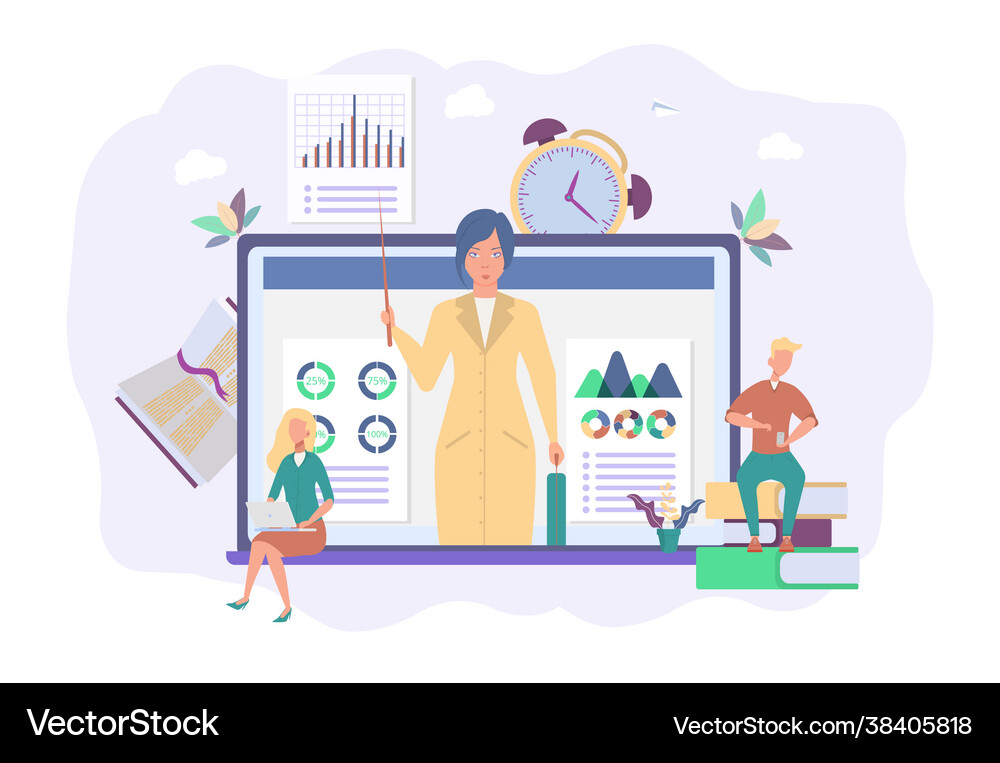 Teacher conducts an online lesson Royalty Free Vector Image