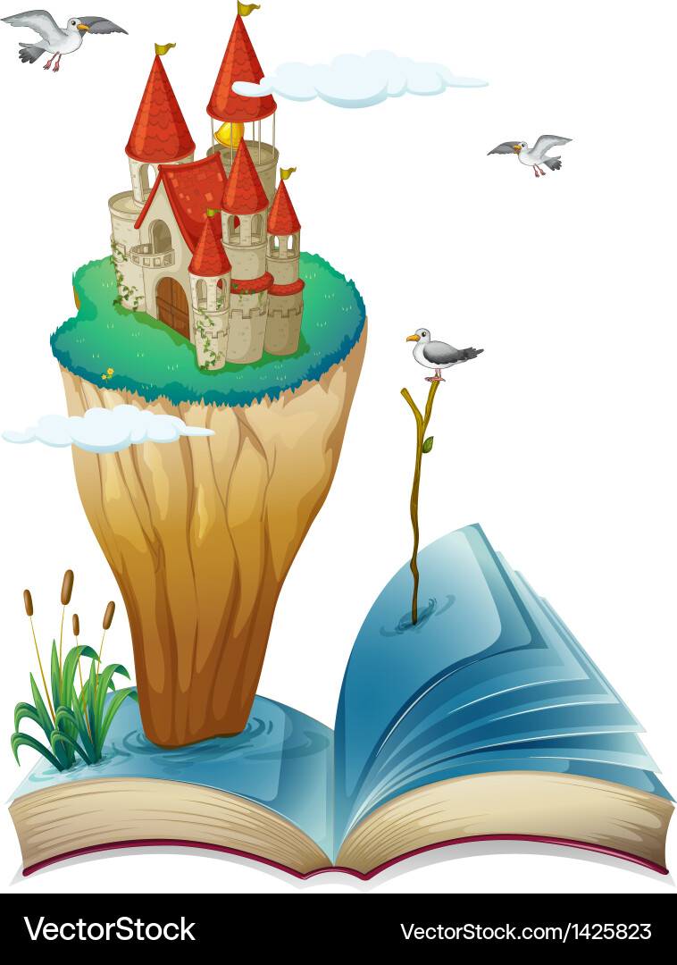 A book with an island with a castle Royalty Free Vector